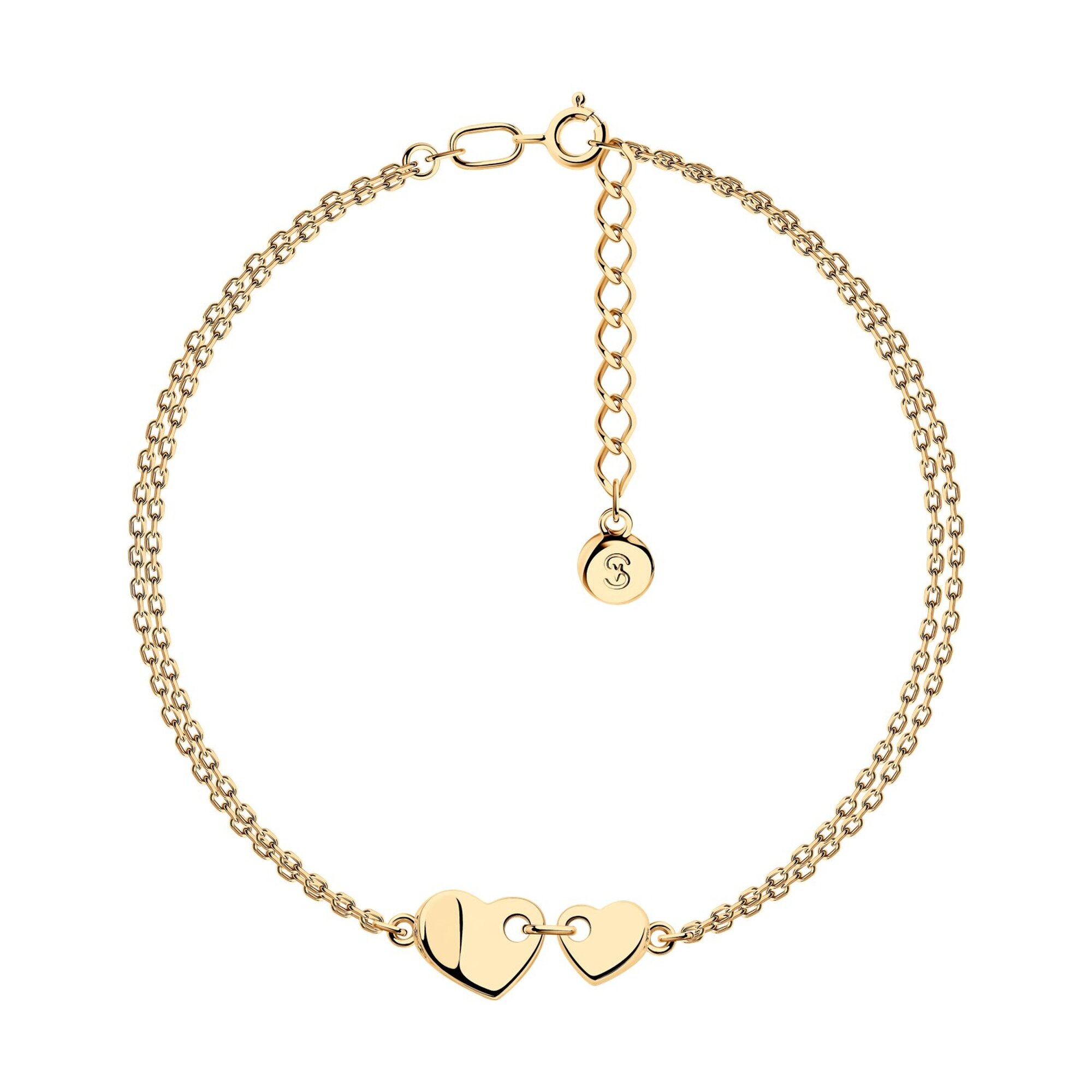 Браслет, серебро, 925 проба, золочение, фианит