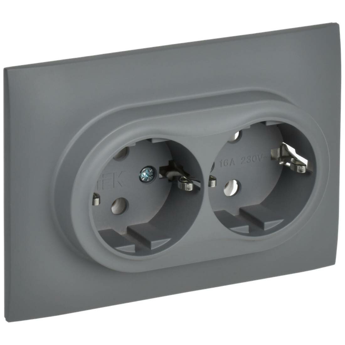 Розетка двухместная IEK SKANDY с заземлением 16А в сборе SK-R08Gr серый SK-R21-16-K03-F