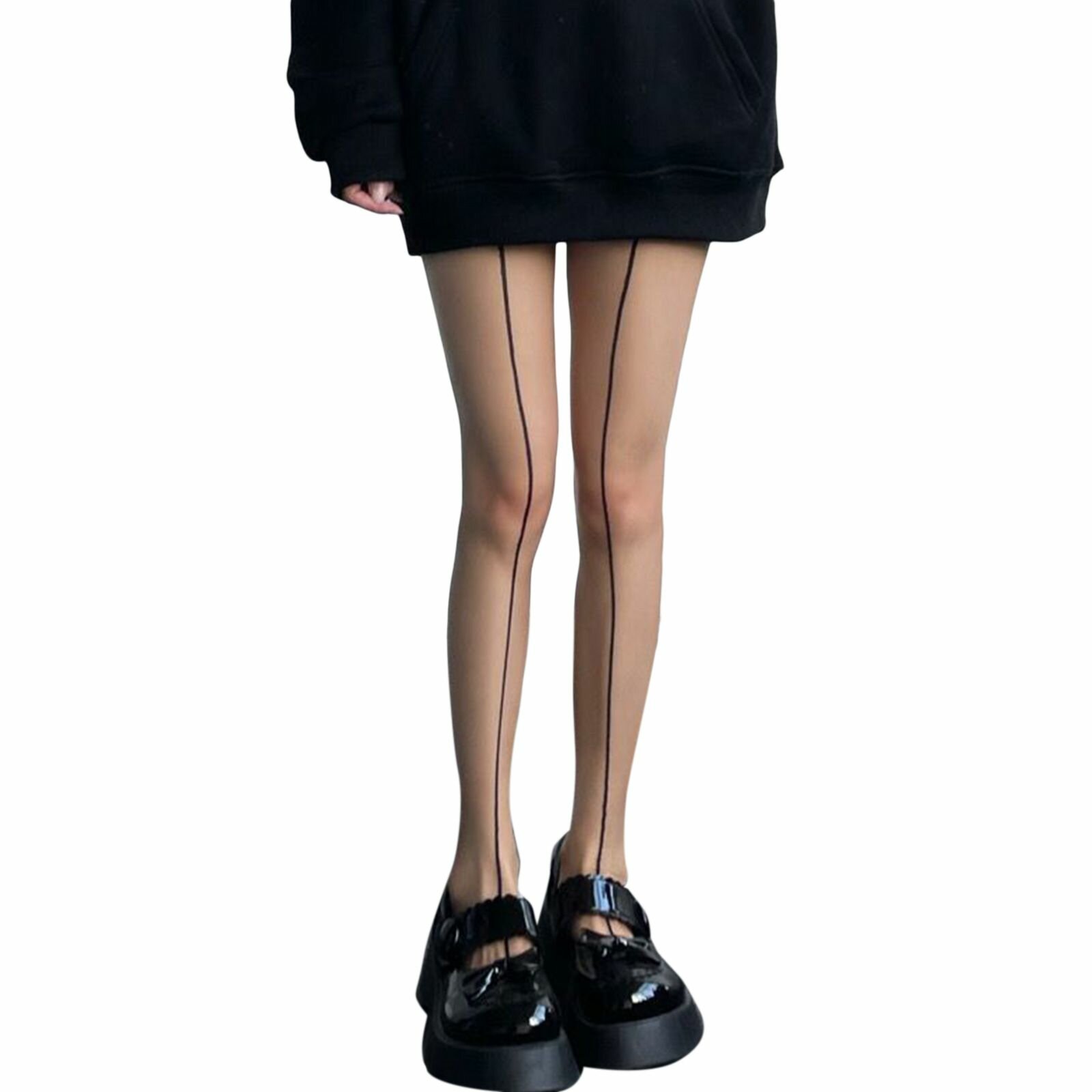 Сексуальные чулки-комбинезон с вертикальной линией в виде креветок-цвет кожи
