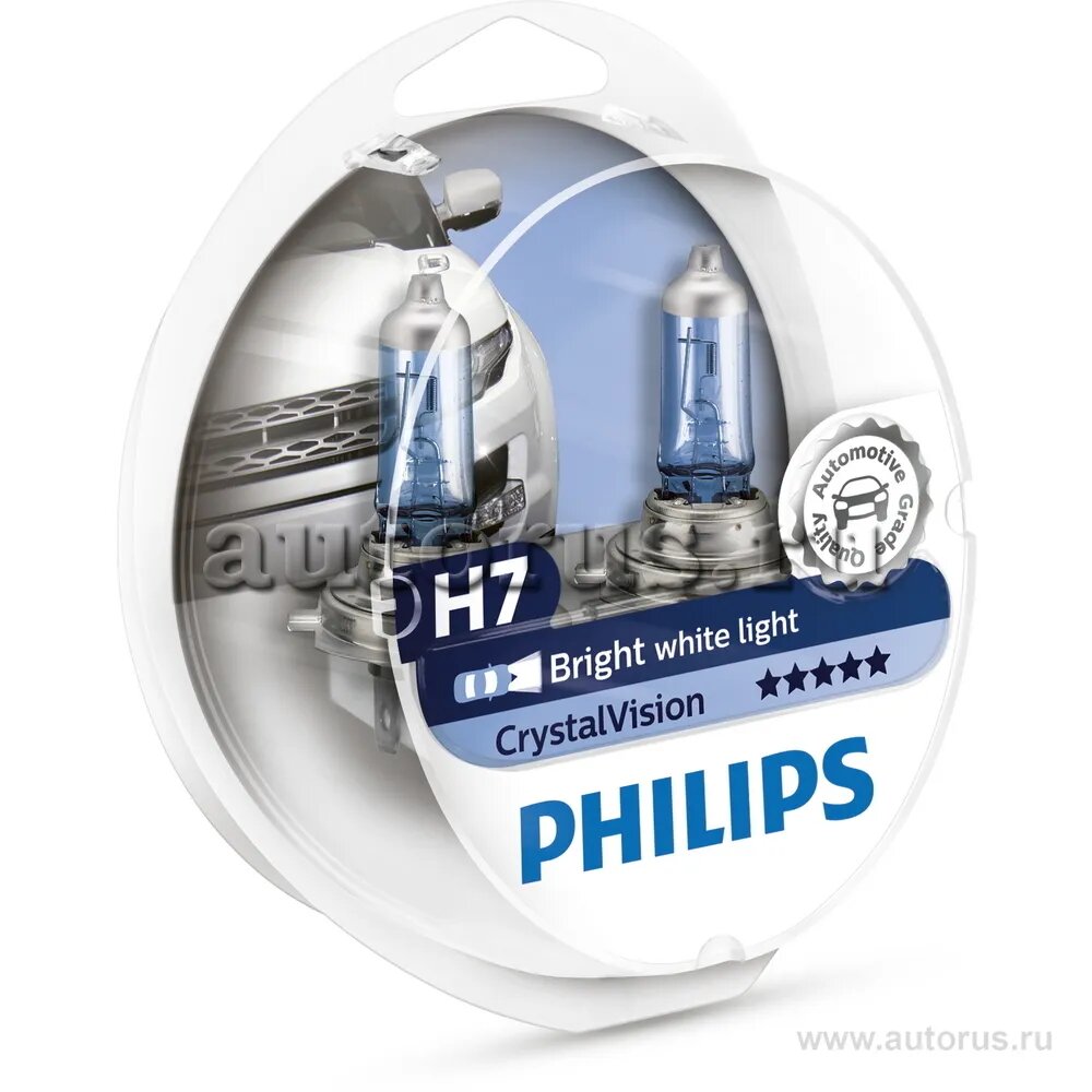 Лампа галоген 12V H7 55W PX26D Philips CrystalVision 12972CVSM – кристально белый свет