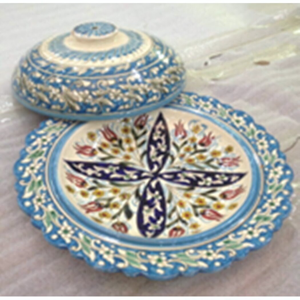 Блинница керамическая «Qora galam» с крышкой, 20×17 см, ручная роспись, риштанский орнамент