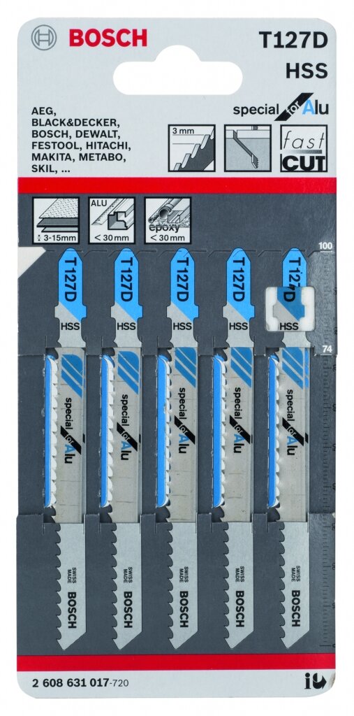 Набор пилок Bosch T 127 D 2608631017, для алюминия, 74 мм, 5 штук