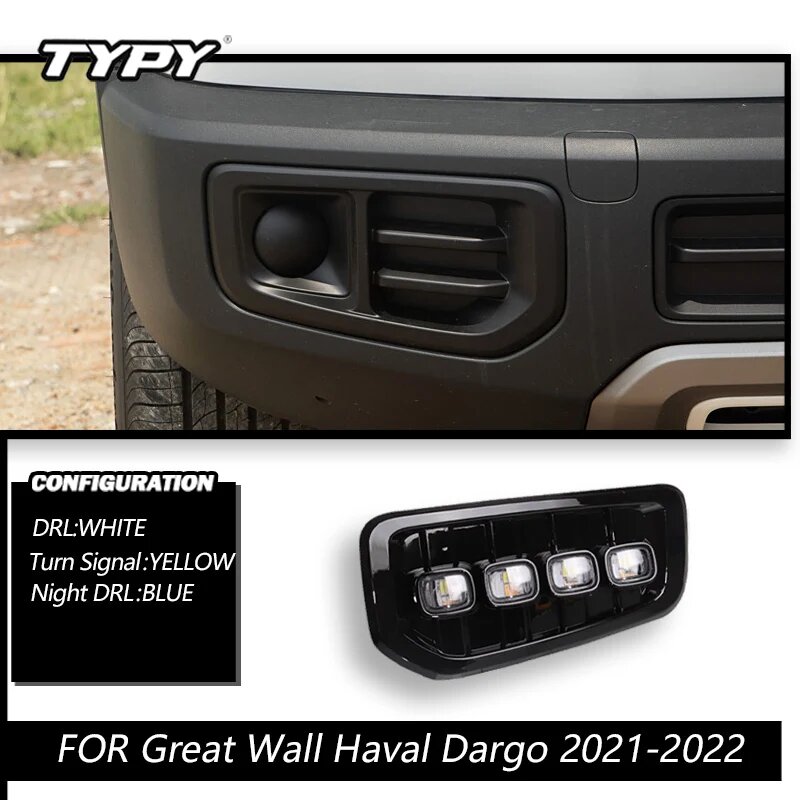 TYPY 1 пара автомобильных светодиодных DRL для HAVAL DARGO 2021 2022, дневные ходовые огни с желтым указателем поворота, фары дальнего света, крышка противотуманных фар