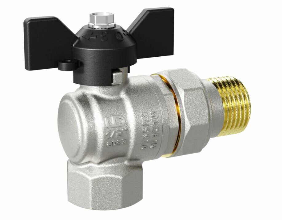 Кран шар американка 1/2" ВН угловой бабочка никель LD Pride 47.206.15