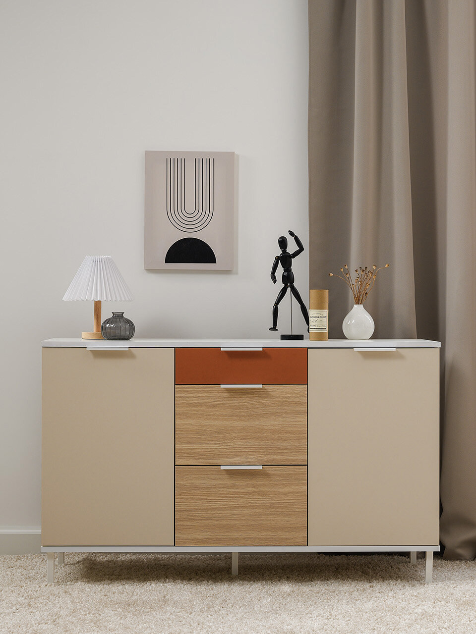 ARNIKA Комод с ящиками Марвэл, 120х38.3х75.2 см, бежевый, оранжевый, плэйн