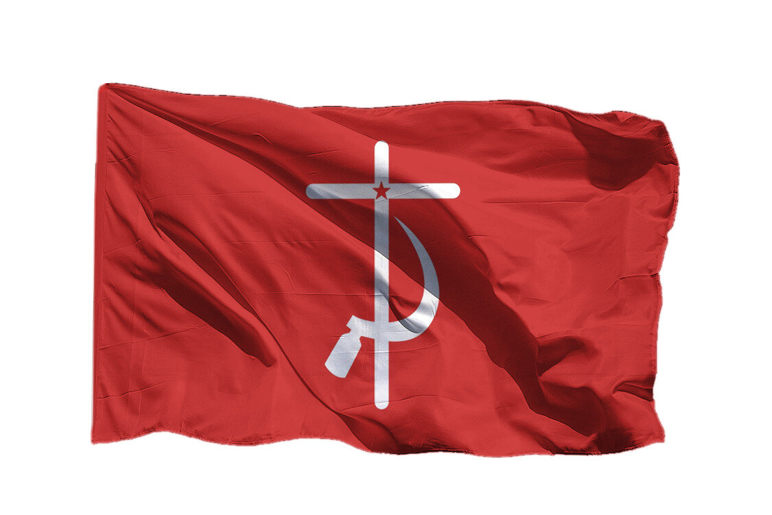 Флаг православных коммунистов на шёлке, 70х105 см для ручного древка