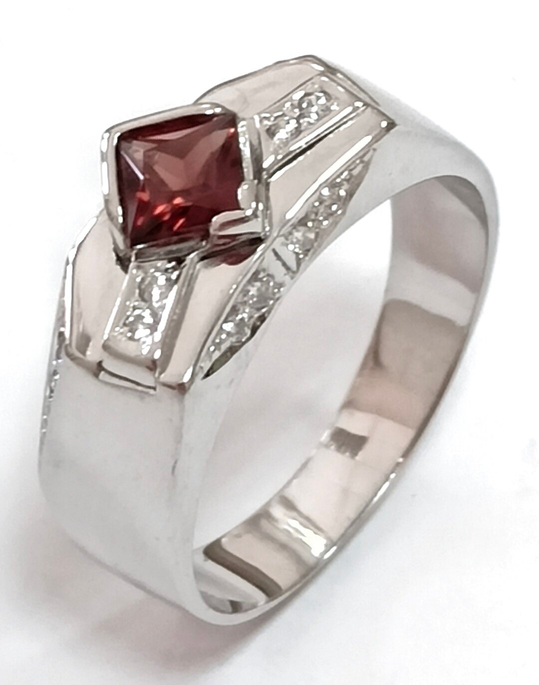 Печатка, серебро, 925 проба, родирование, гранат, фианит