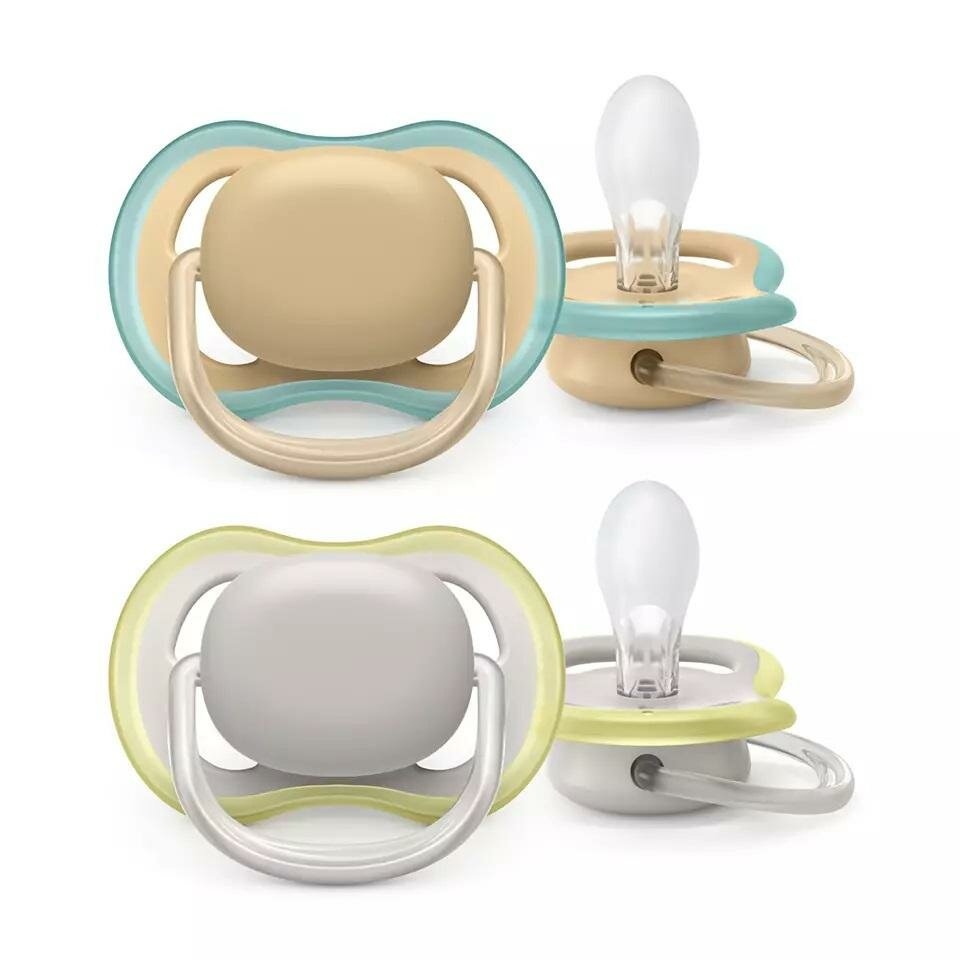 Пустышки Philips Avent "Ultra Air", серая, персиковая, 0-6 месяцев, 2 шт