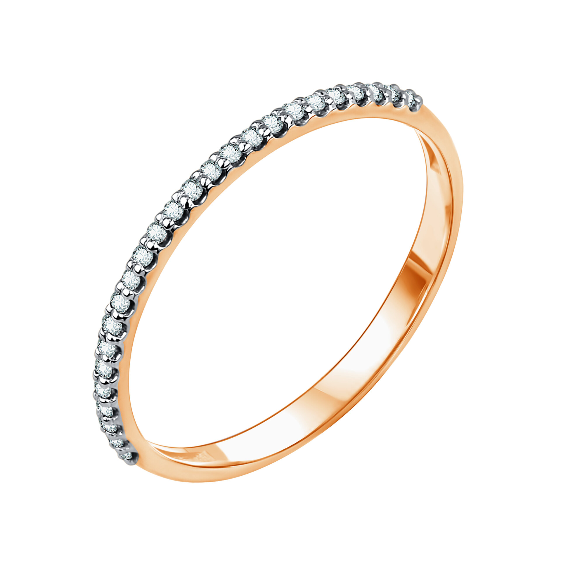 Кольцо тонкое, красное золото, 585 проба, родирование, фианит