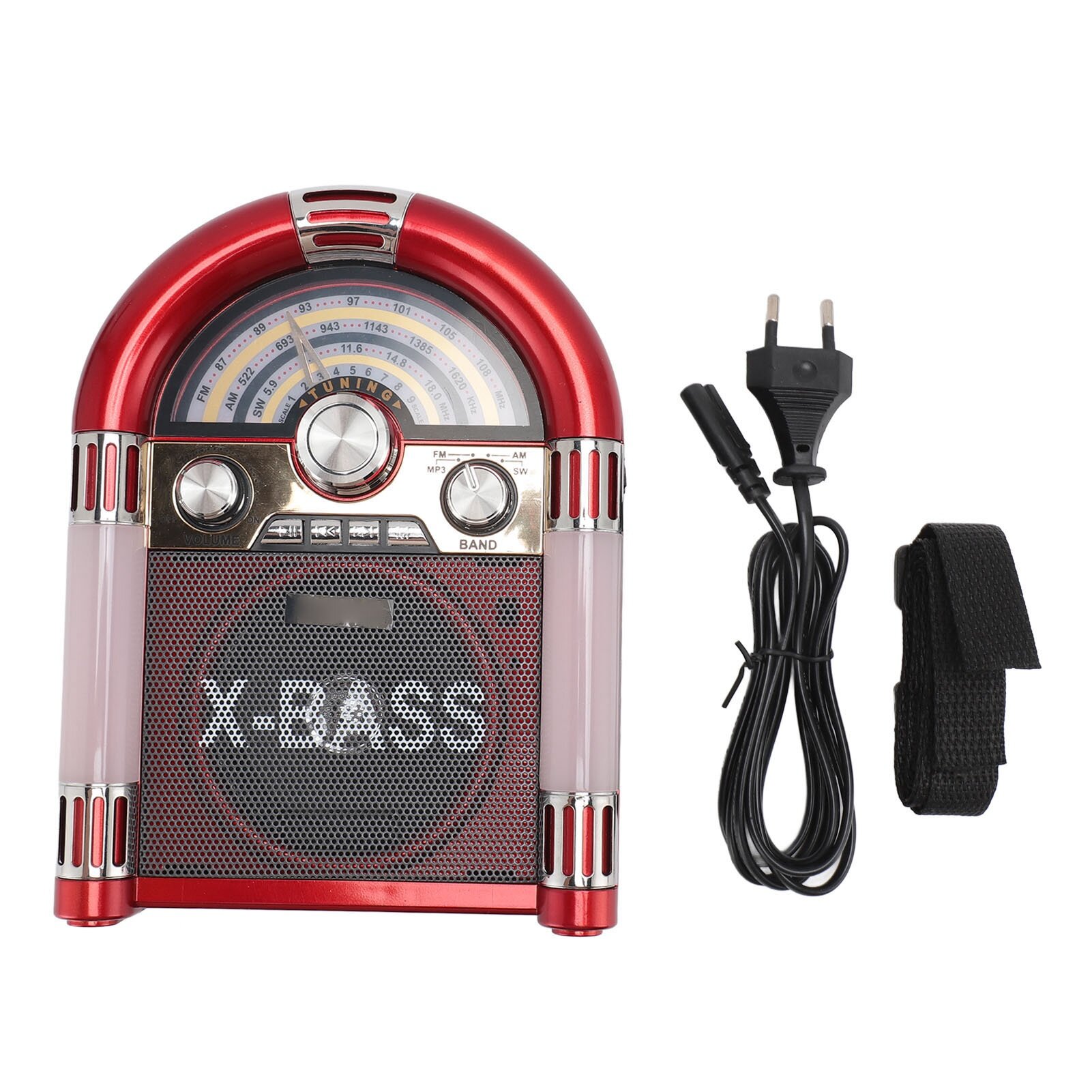 Динамик Bluetooth AM FM SW Приемник диапазона Ретро Стиль Беспроводной Многофункциональный динамик BT Перезаряжаемый USB-накопитель Воспроизведение с карты памяти Красный Вилка европейского стандарта
