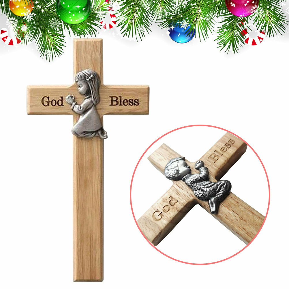 Молящийся маленький мальчик, деревянный крест, деревянный крест с благословением, рождественские украшения, поделки, подарки для новорожденных или детей