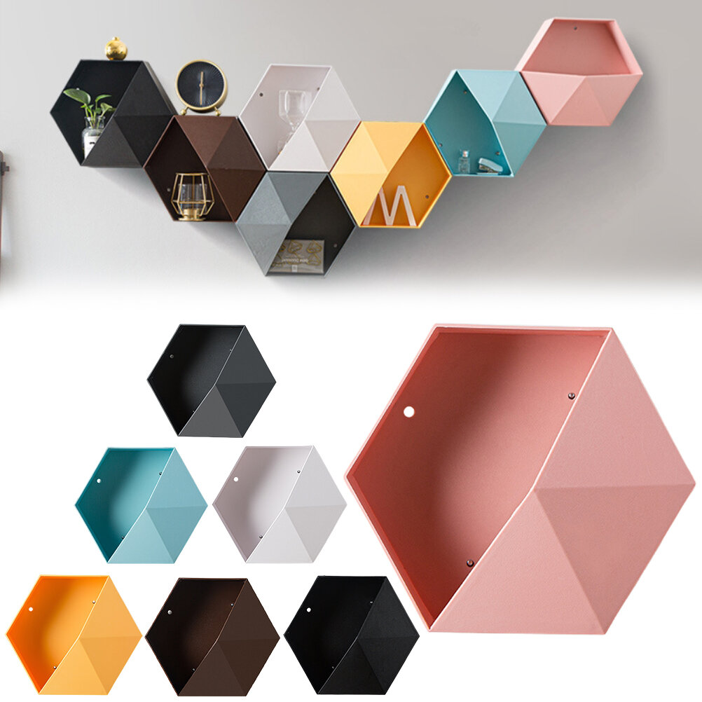 Шестиугольная настенная полка Геометрическая шестиугольная полка для хранения Простая геометрическая настенная плавающая полка