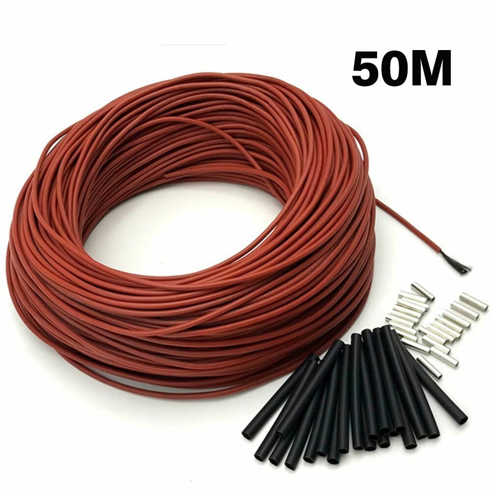 От 10 до 100 метров 12K Теплый нагревательный кабель для пола 33 Ом/М Инфракрасная пленка для подогрева пола 220 В Катушка нагревательных проводов из углеродного волокна