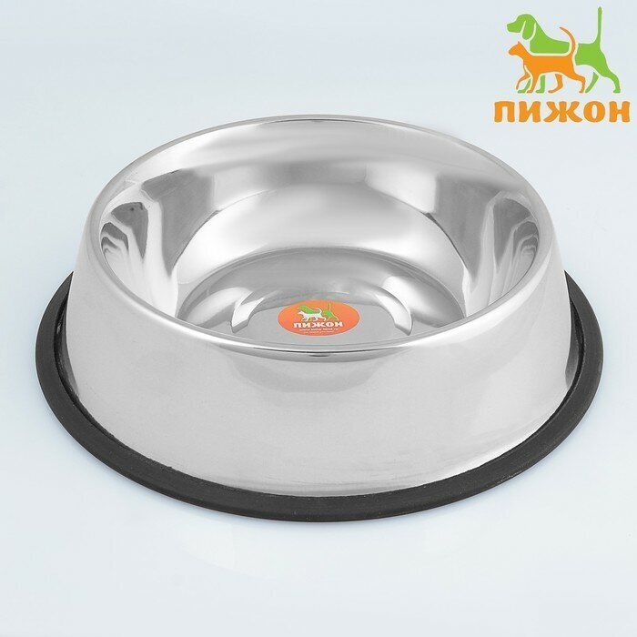 Миска Пижон, металл, нескользящая основа, круглая, цвет серебристый 1,7 л, 1 шт