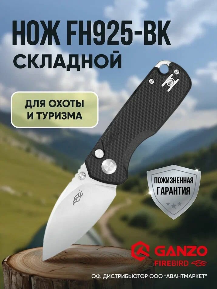 Складной нож Ganzo Firebird FH925, 6,5 см, D2, нержавеющая сталь, рукоять G10, черный матовый