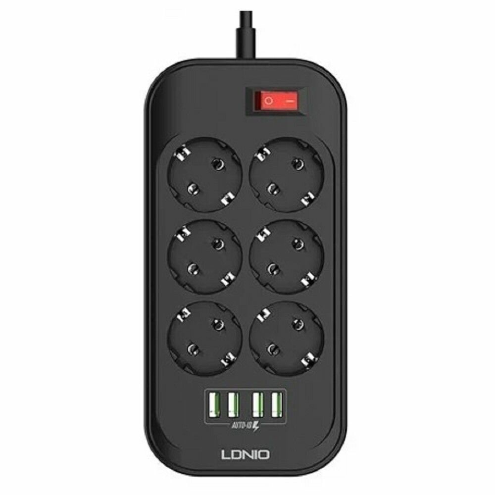 Perfeo Сетевые фильтры LD B4436 LDNIO SE6403 Сетевой удлинитель 2м + ЗУ на 4 USB 6 розеток медь - 2500W USB - 17W Black&Gray