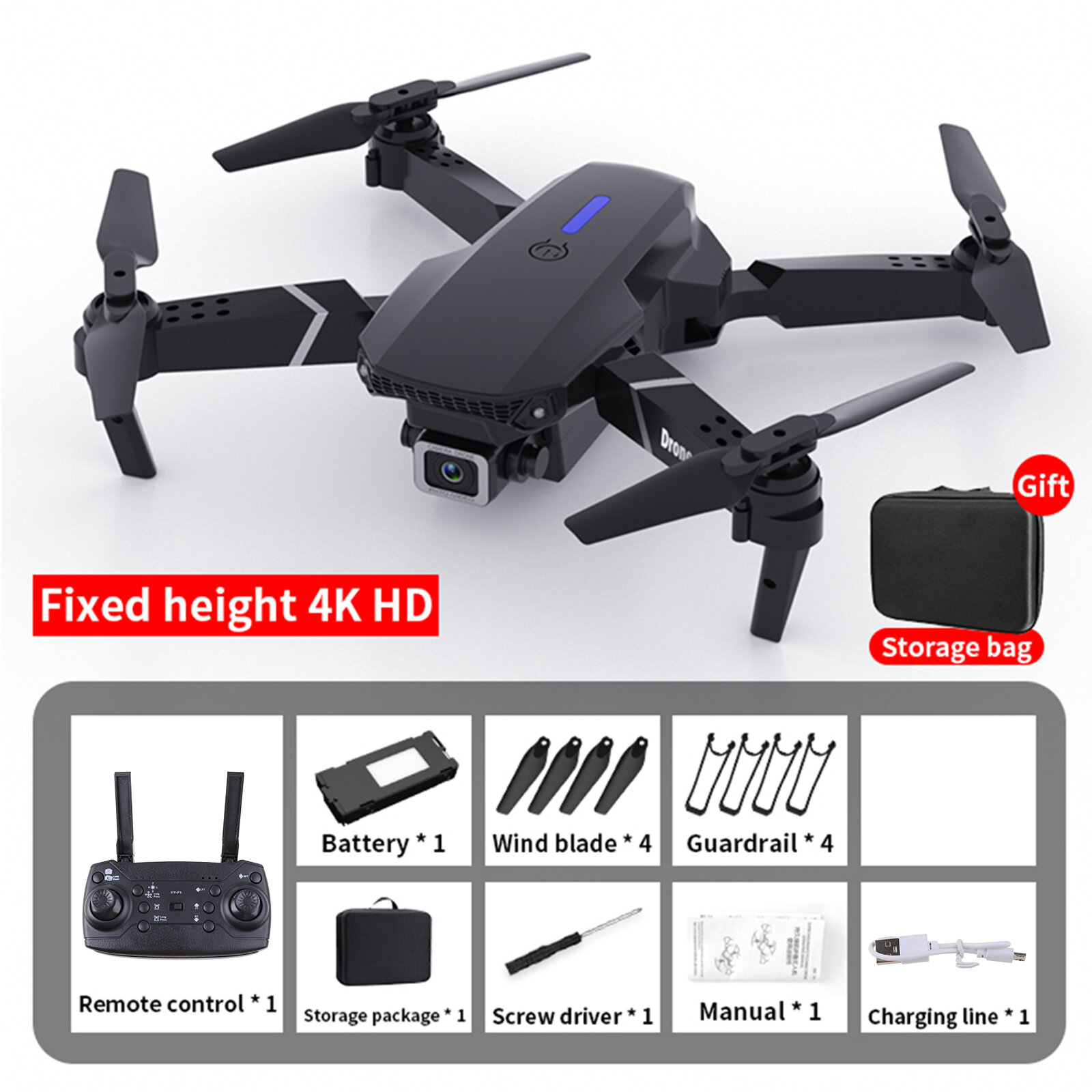 БПЛА E88 с камерой, 4K/High-Defination/1080p One Click Sauft & Plant, Quadcopter с дистанционным управлением для взрослых детей