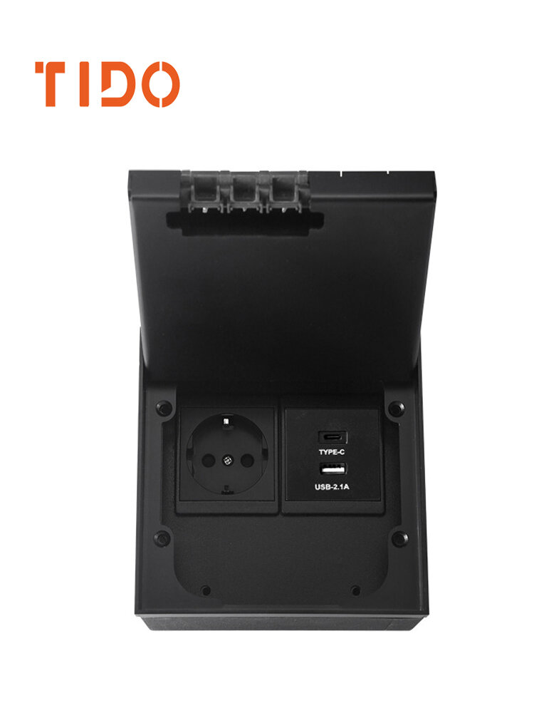 Розетки в пол (люк в пол), Люк под паркет и керамогранит на 1 розетки + 1 USB-C TYPE (в комплекте), Сталь, Черный