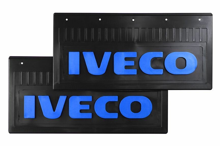 Брызговики IVECO LUX, задние, резина, 52 см х 25 см, черные, с синей надписью