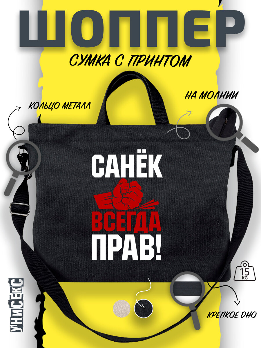 Сумка  шоппер y2k через плечо имя Александр Саша всегда прав