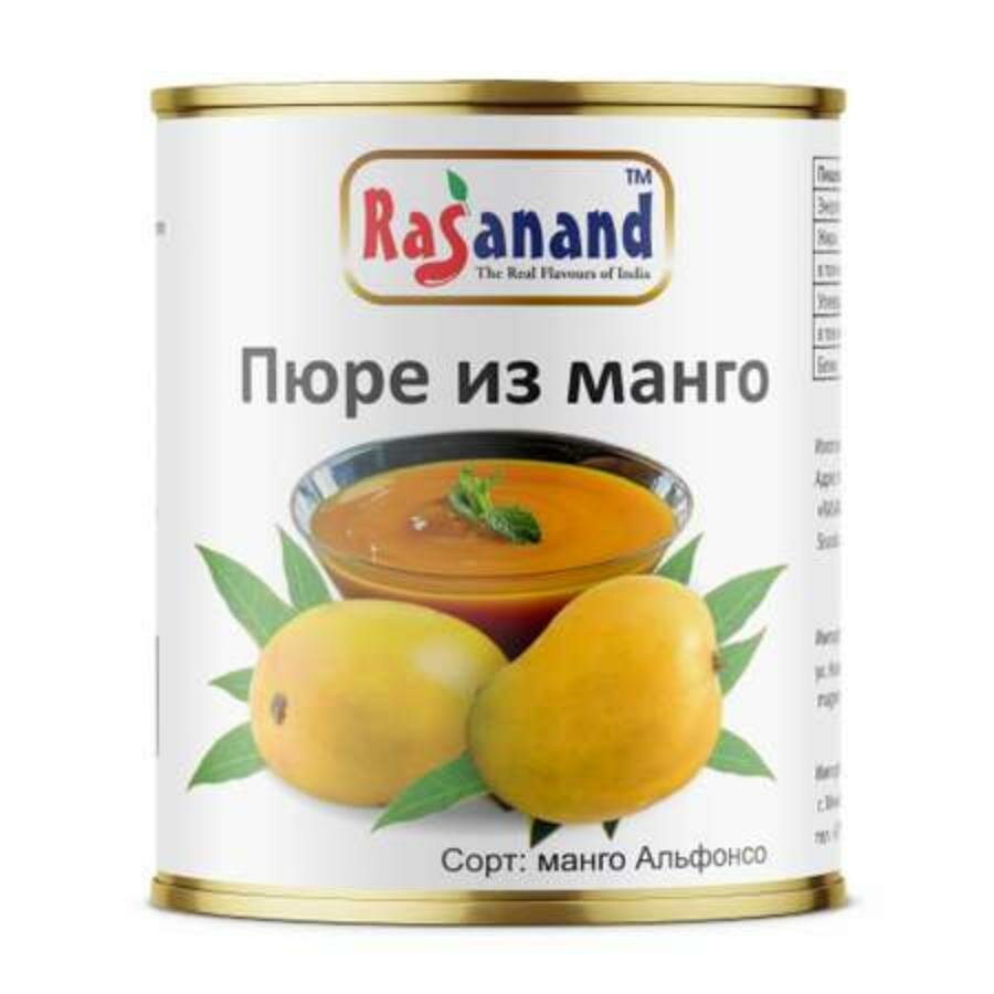 Пюре из манго без добавления сахара (манго Альфонсо), Rasanand, железная банка, 850 г.