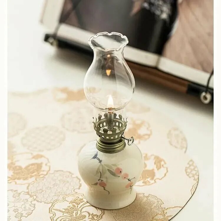 Керосиновая лампа, стекло, Керамический 1 шт, Украшение, ночника,18*5.9 cm