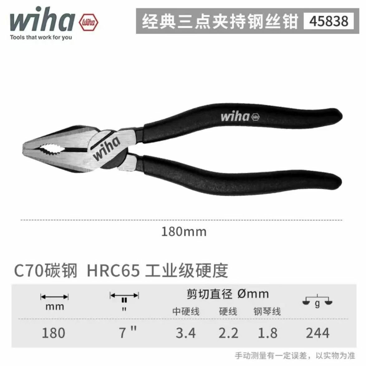 Немецкие оригинальные кусачки для стали Wiha Vira серии "Шварцвальд", комбинированные (боковые кусачки, кабельные кусачки, насосные клещи, тонкогубцы), 7 дюймов, общая длина 180 мм