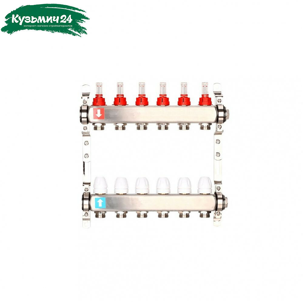 Коллектор Frap F424.6, регулируемый с расходомерами, 6 выходов