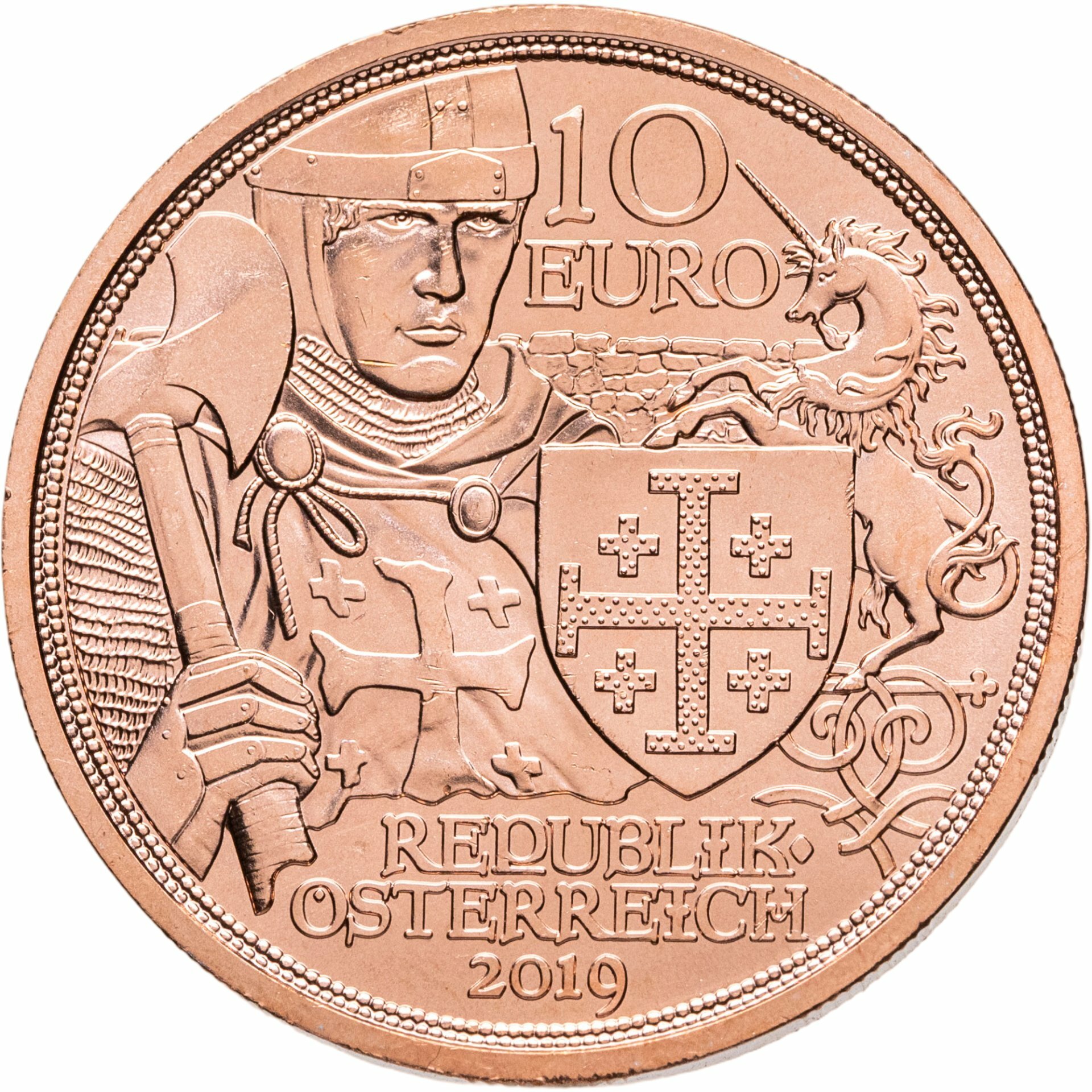 Австрия 10 евро 2019 Рыцарские истории - Приключения, Медь, в сохранности UNC