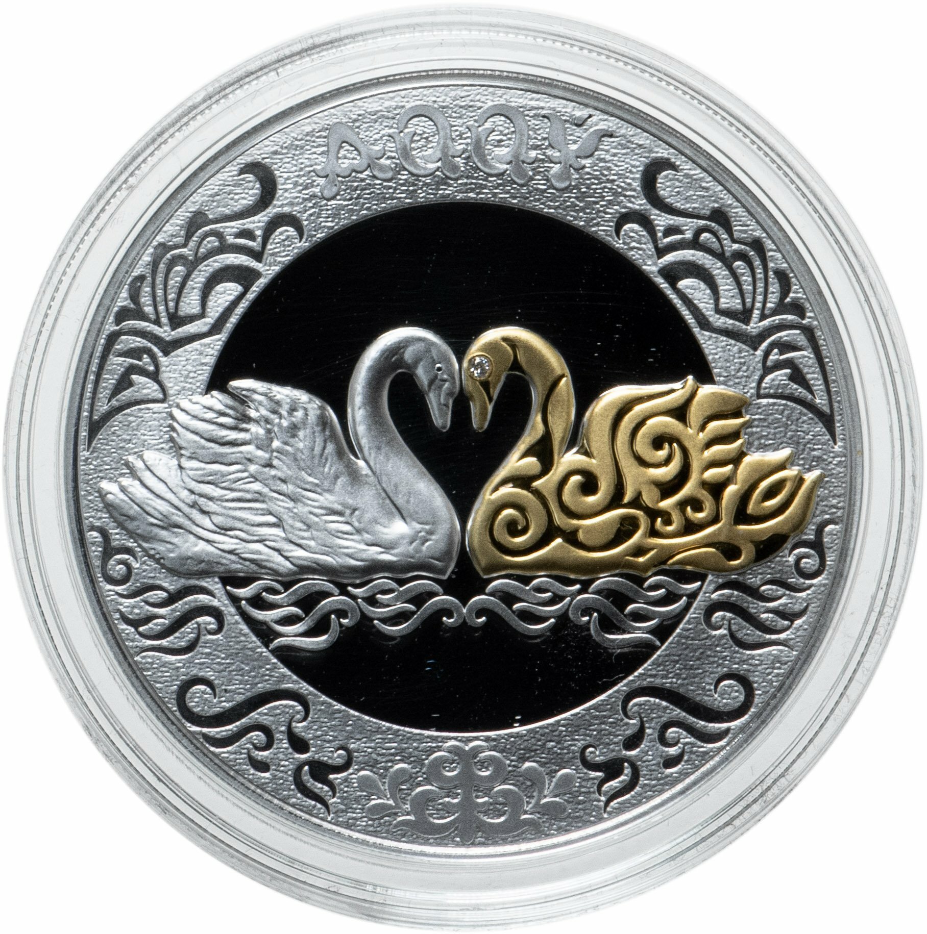 Казахстан 500 тенге 2021 "Культовые животные тотемы кочевников - Aqqy, Лебедь" в футляре с сертификатом, Серебро 925, в сохранности Proof