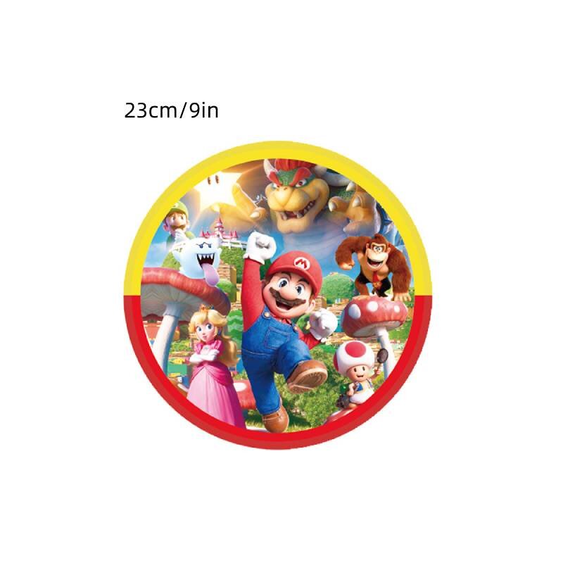 Mario movie themed tablecloth and cutlery set for children's birthday parties 10pcs 9in plates