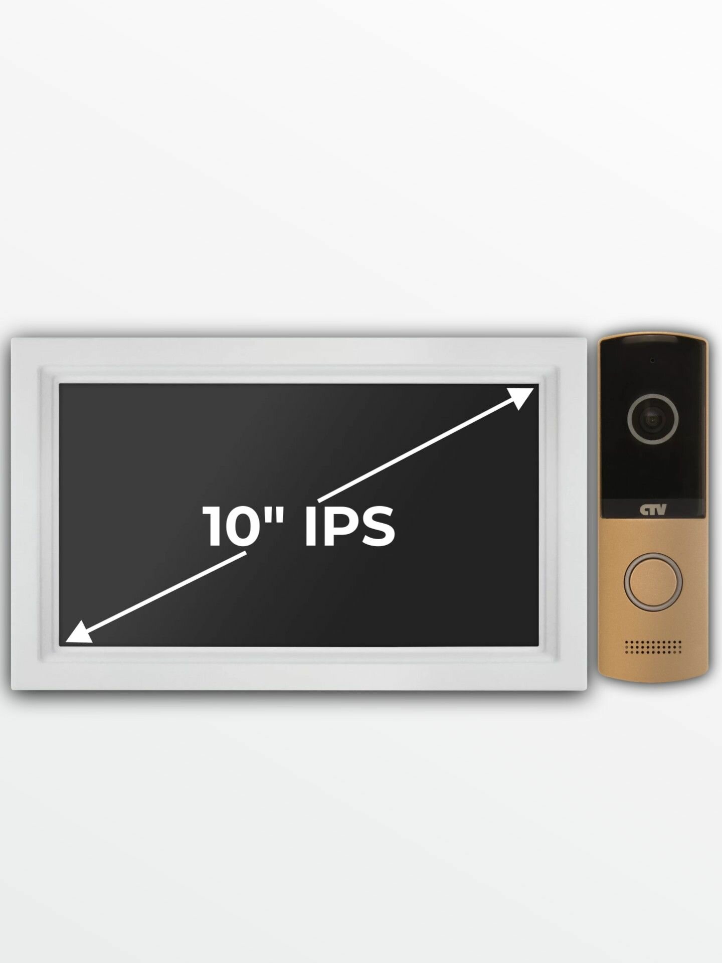 Комплект WiFi видеодомофон для квартиры: монитор 10" CTV-M5109AI Image (W) + вызывная панель CTV-D4003NG (CH), для дома, офиса, управление со смартфона, AI-функции, подключение к подъездному домофону