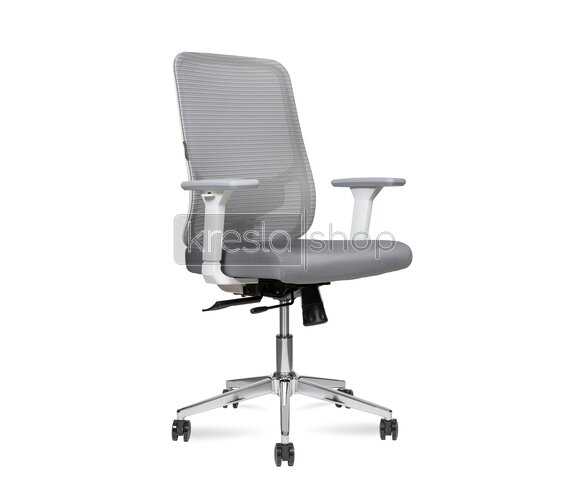Кресло для персонала Norden Бэст LB вайт / Best LB white WH256BW серая сетка, серая ткань, хром крестовина, сиденье слайдер