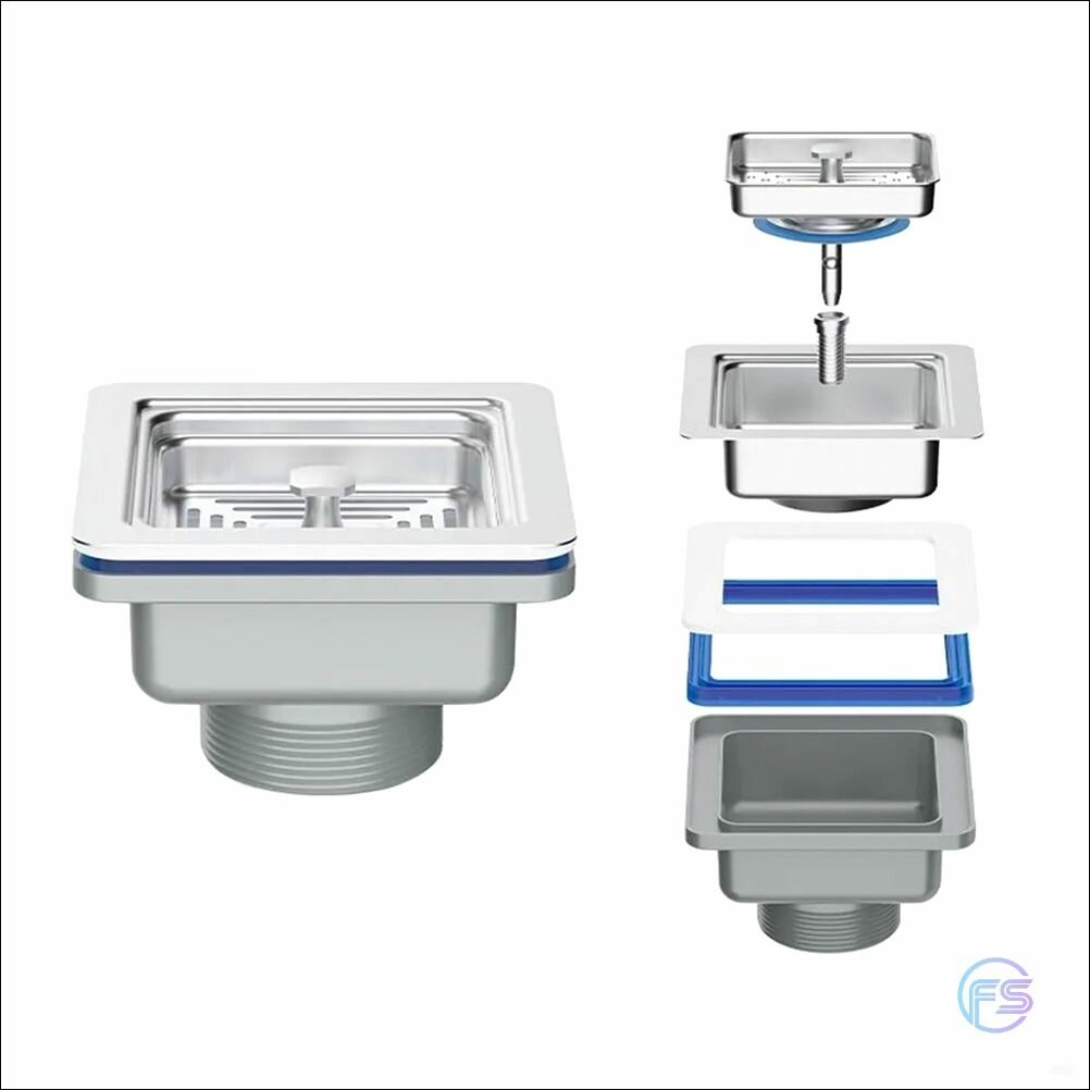 Фильтр-слив для кухонной мойки 110 мм с квадратным сливом из нержавеющей стали
