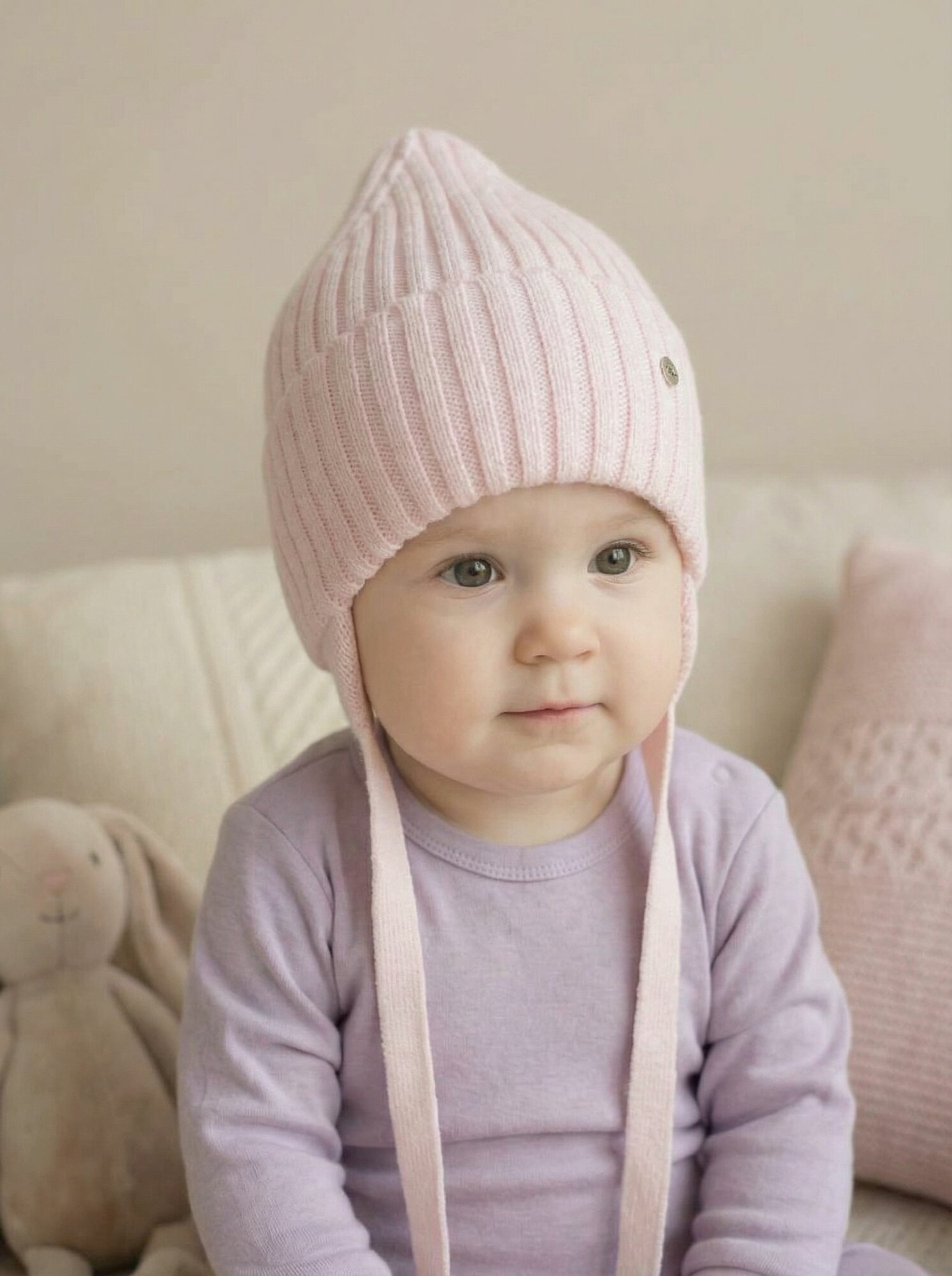 Шапка "Луковка" на выписку (от 0 до 1,5 лет) для девочек