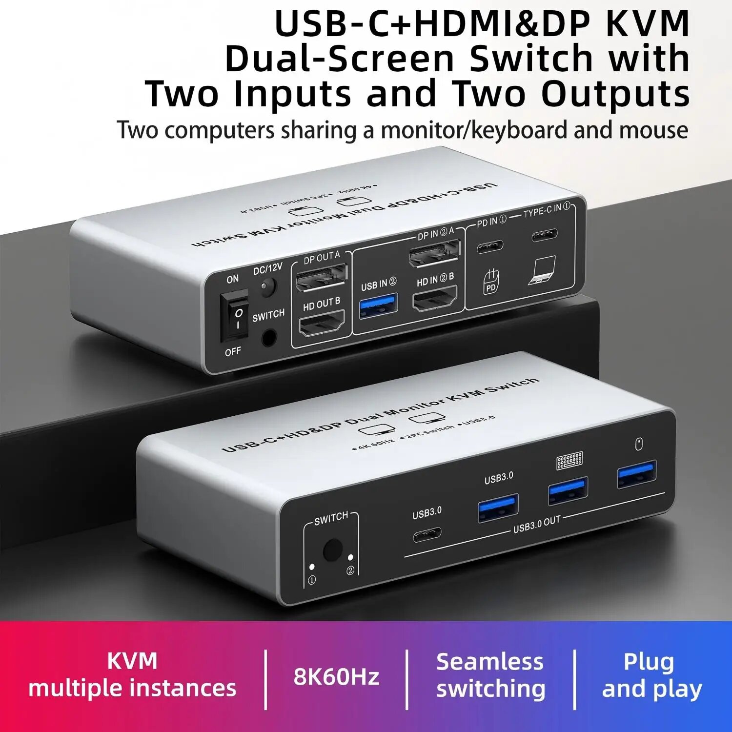 USB C HDMI DP KVM-переключатель 2 входа 2 выхода, F202CHD