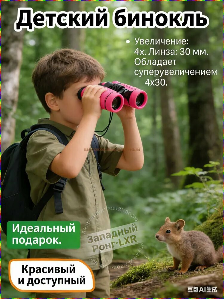 Детский бинокль с оптическим стеклом, розовый, нескользящий корпус