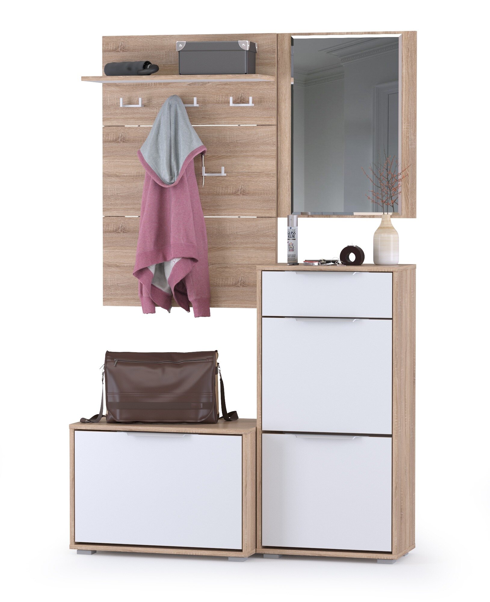 Прихожая комплект мебели для гардеробной, напольная дуб сонома/белый премиум 115см - НЖ0276