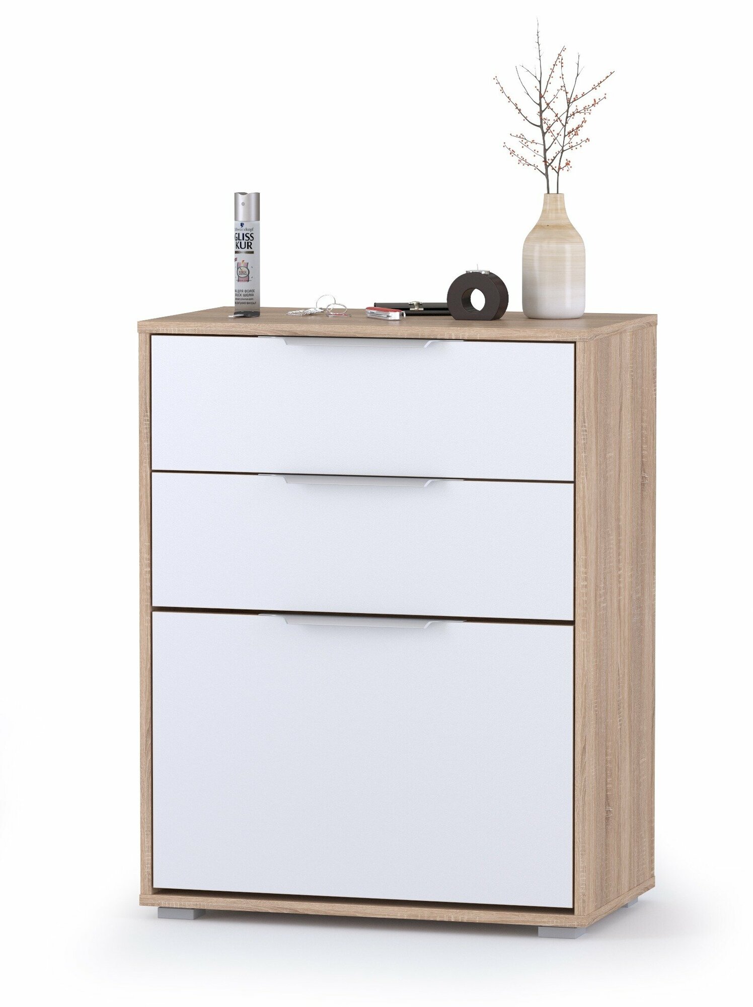 Обувница для прихожей гардеробной напольная большая 65см дуб сонома/белый премиум - НЖ0623 Спасибо-Мебель