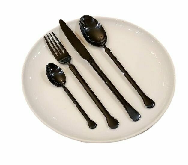 Столовые приборы Herdmar KIEV BLACK 82, сталь 18/10, черный, 24 шт. (6 ложек + 6 вилок + 6 ножей + 6 чайных ложек) подарочная коробка