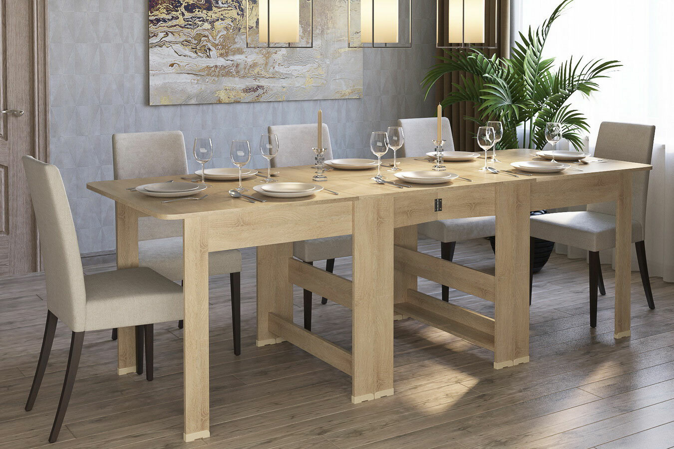 Стол-книжка 240 см с деревянными ножками и скругленными углами (цвет: дуб сонома)