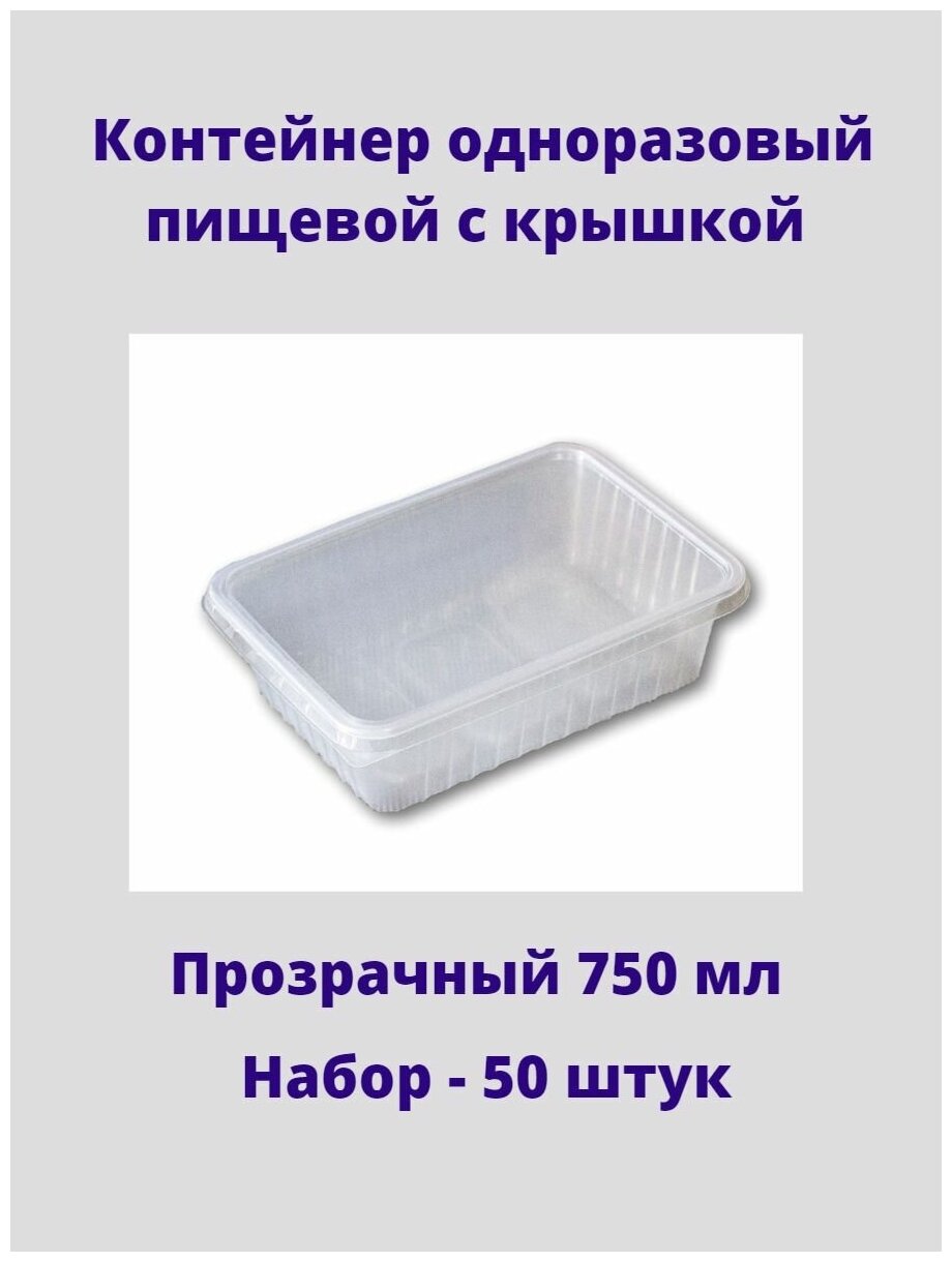 Контейнер одноразовый пищевой с крышкой, 750мл, 50штук