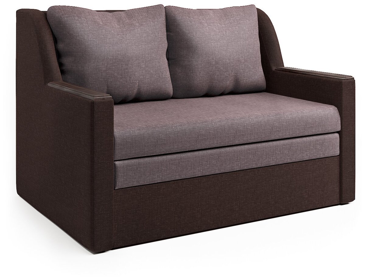 Диван-кровать Дуэт, прямой, раскладной, с ящиком для белья, шоколад и латте