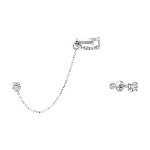 Серьги непарные, серебро, 925 проба, фианит