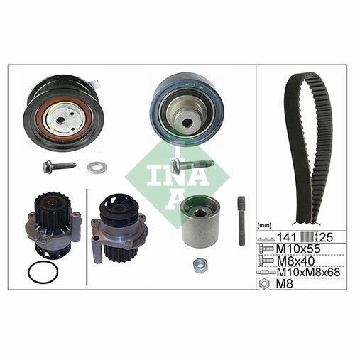 Комплект (ремень + ролик + водяной насос + 2 болта) Ina 530036130 для SEAT Ibiza III; Skoda Fabia I; VW Polo