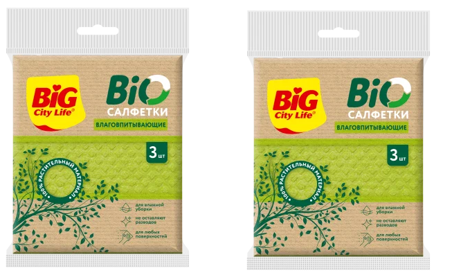 Салфетки BIG City влаговпитывающие губчатые BIO 3шт, 2 уп