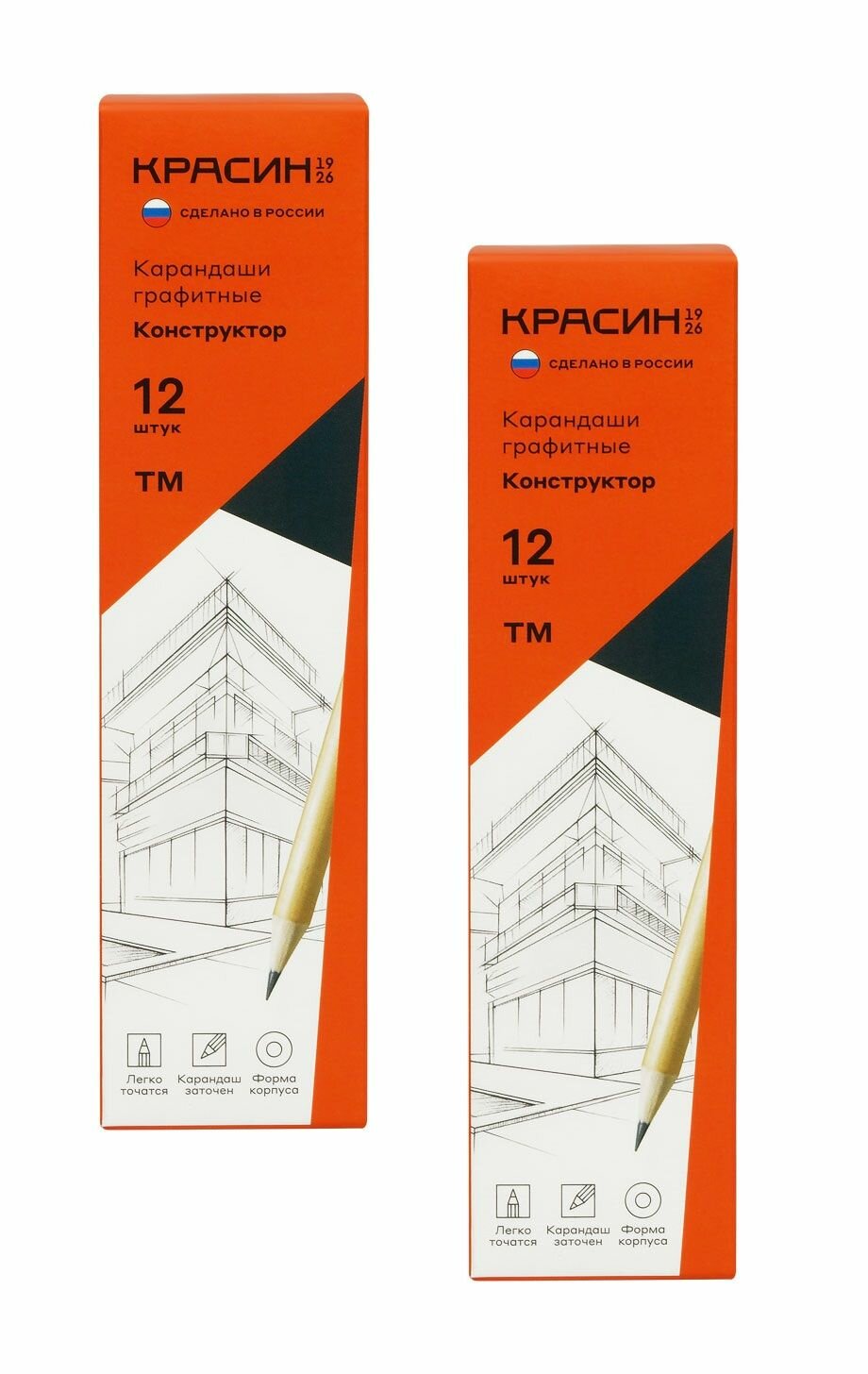 Набор 24 шт. - Карандаш ч/г Красин "Конструктор" ТМ (HB) круглый, заточен.