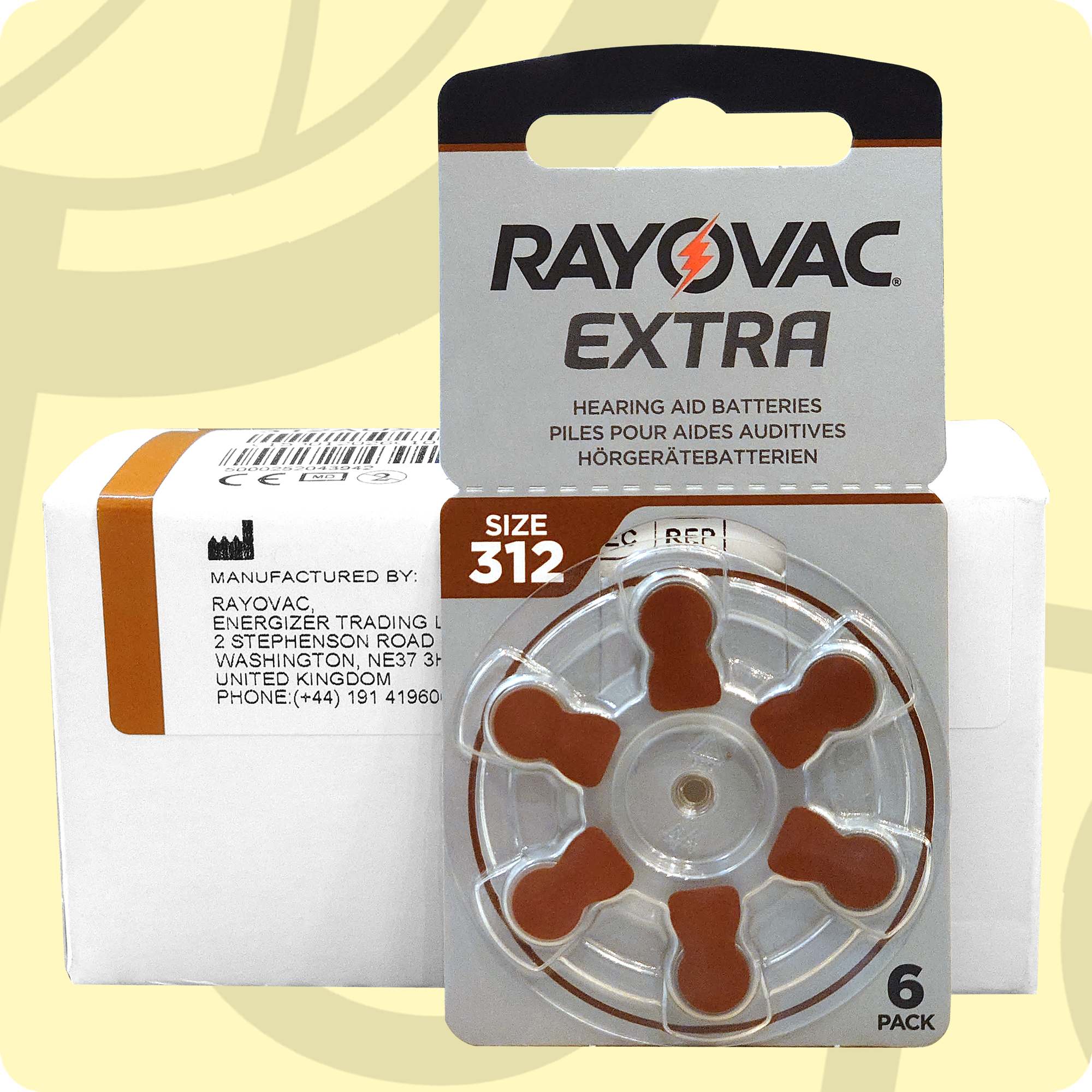 Rayovac 312 Коричневый (ZA312) Extra | 1,45 вольт Воздушно-цинковые Батарейки для слуховых аппаратов - 60шт.