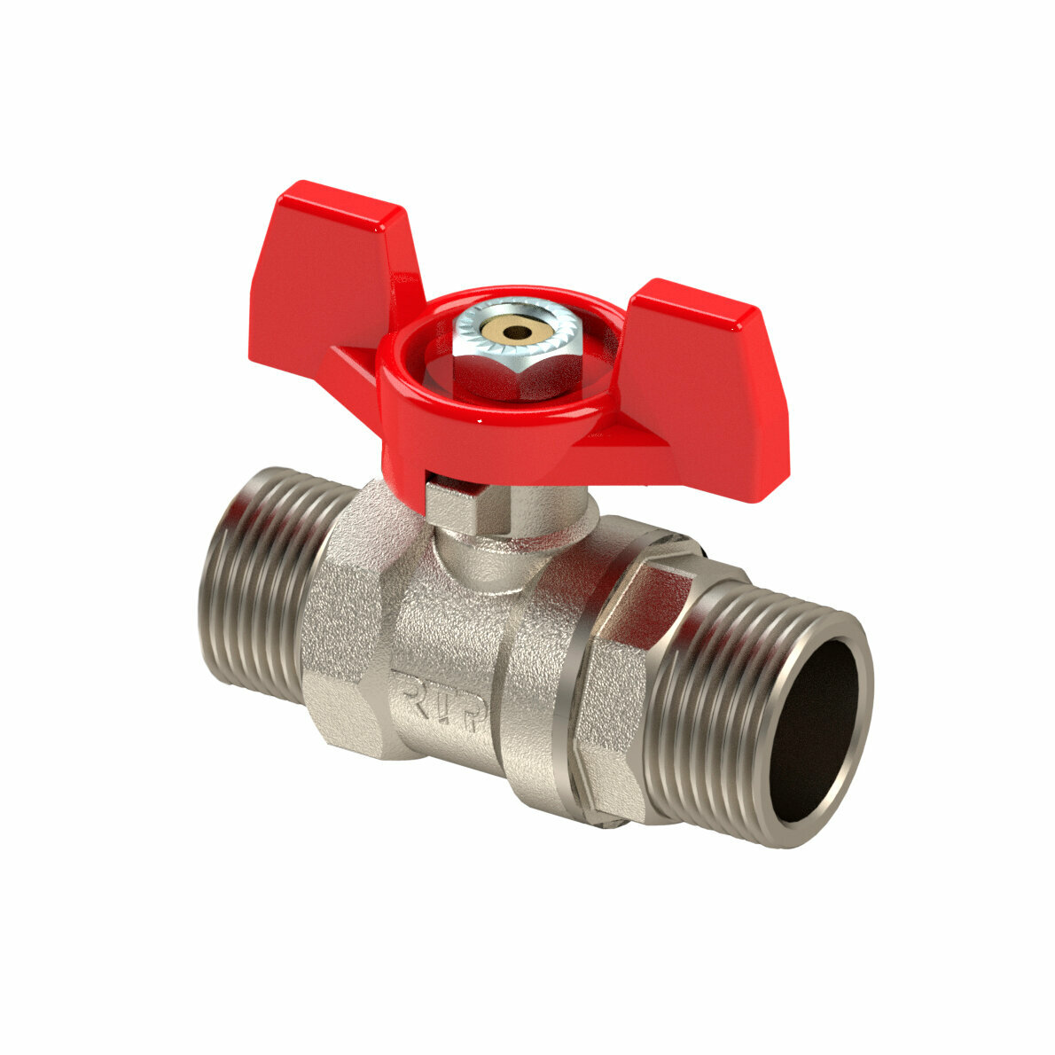 Кран шаровой 1/2", PN25, с наружной резьбой, ручка бабочка, никелированный, РТП | 36170