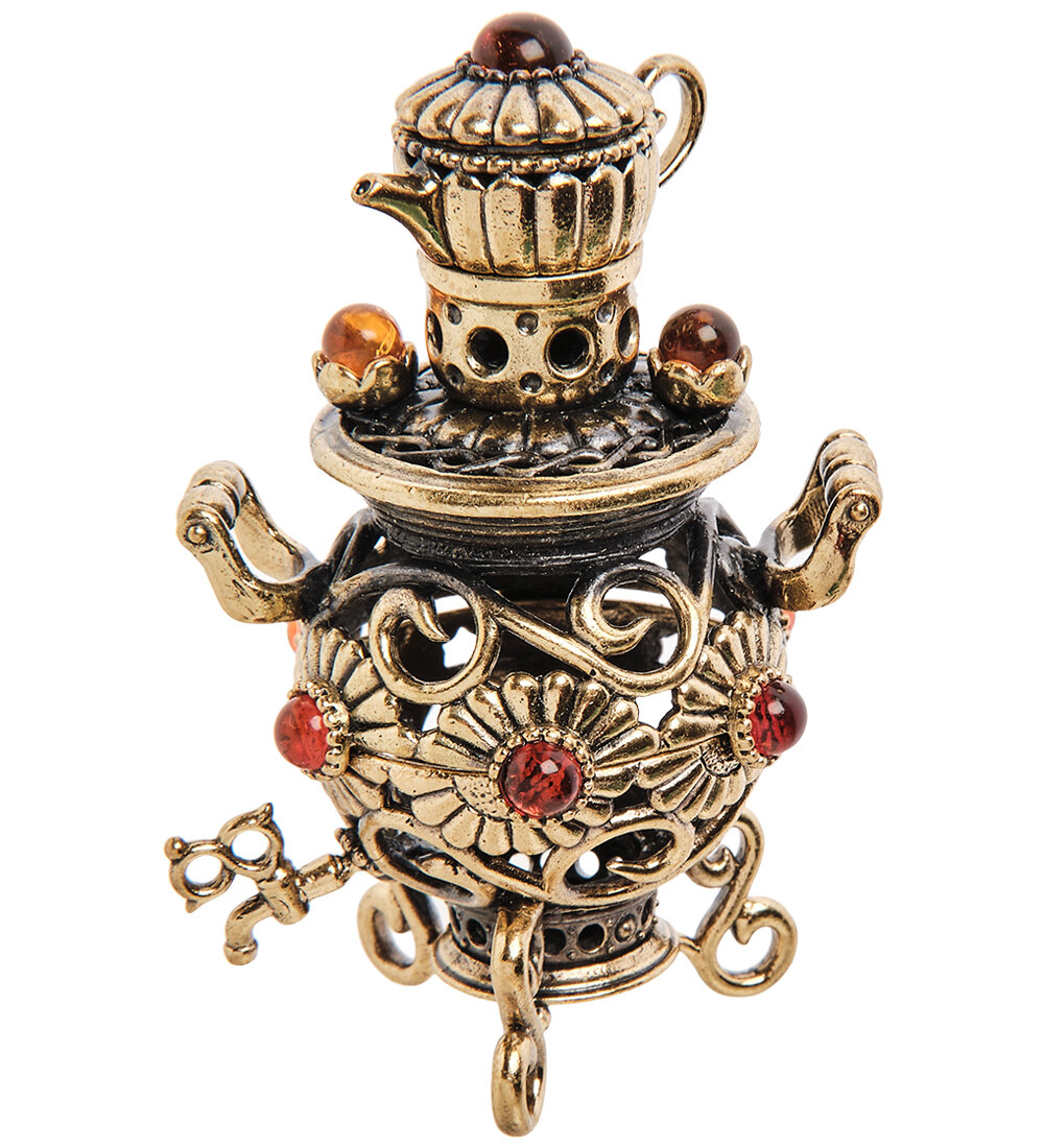 Фигурка 'Самовар Хризантема' (латунь, янтарь)
